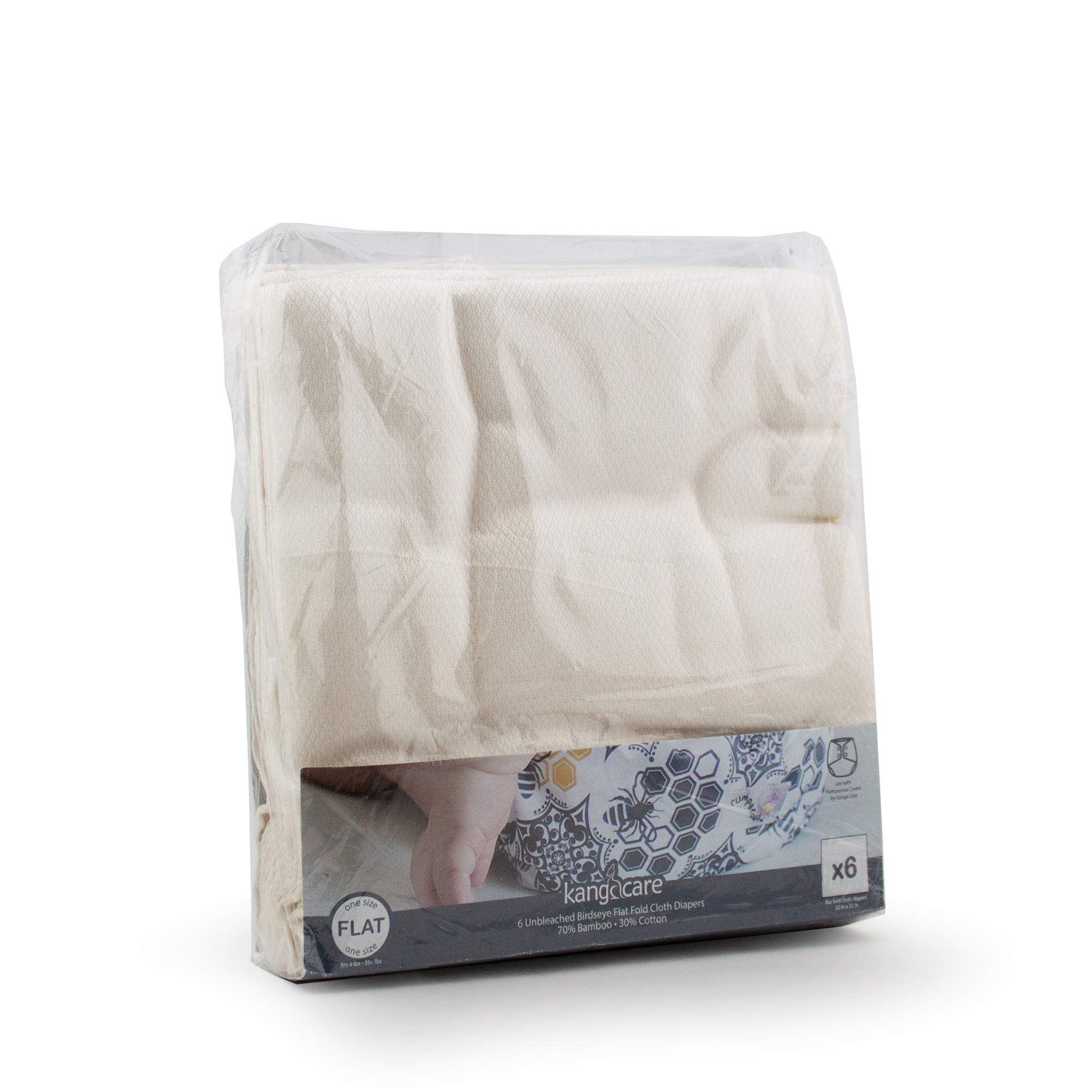 Kanga Care Reusable Unbleached Birdseye 70% Bamboo Rayon 30% Cotton Flat Fold Cloth Diapers (6pk) One Size 4-35+lbs