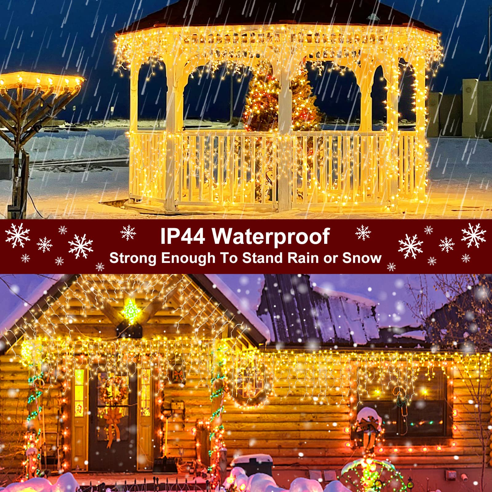 ZOFUNNY 378 LED Christmas Icicle Lights Decor Outdoor, 29.5 Ft 8 Modes 60 Drops Fairy String Curtain Lights Dripping Ice Cycle Lights Xmas Decor Indoor Home Eave Window Holiday Garden (Warm White)