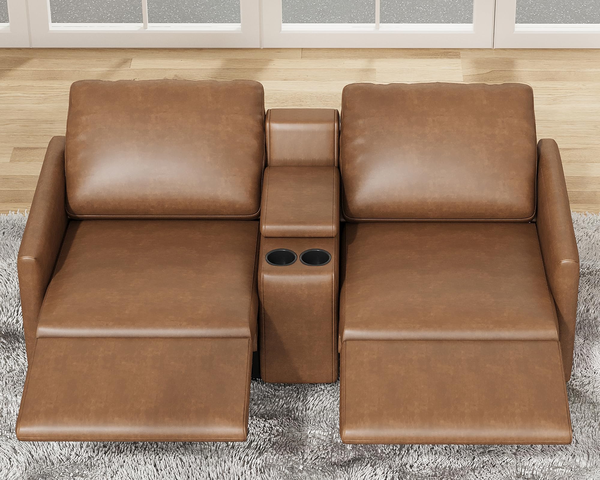 AMERLIFE Power Recliner, Reclining Sectional Sofa with Console& Dual Recliner, Loveseat Recliner Couch with Cup Holder& Charging Socket, Leather Modular Sofa for Living Room