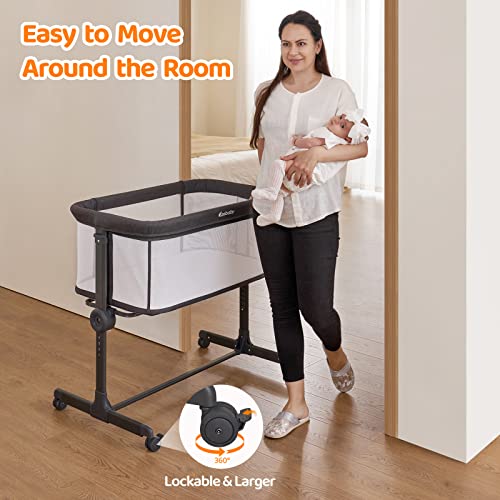 Ezebaby Baby Bassinet with Wheels, Bedside Bassinet Co Sleeper Crib for Newborn Baby Infants with All Mesh Sides and Adjustable 7 Heights, Mattress & Sheet Included