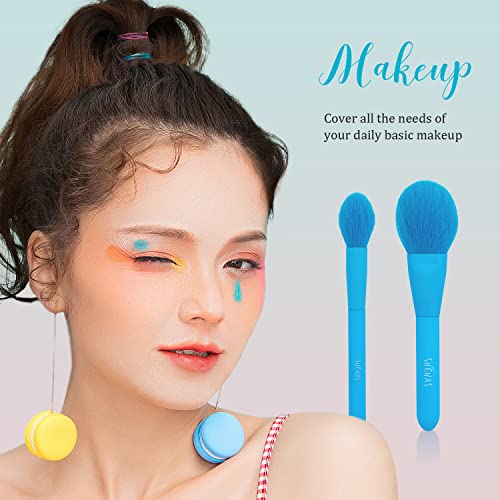 TEXAMO Makeup Brush Set for Powder, Contour, Blush, Highlighter, Eyeshadow, Eyebrow, Concealer, Blending, Premium Synthetic Makeup Brush with Pouch Set of 8, Blue