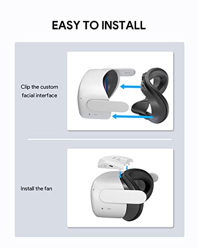 AUBIKA Cooling Fan + Removable Face Pad for Meta/Oculus Quest 2 Accessories, Facial Interface with Soft Sweatproof PU Cover, Air Circulation to Anti Fogging and Reduce Facial Stuffiness