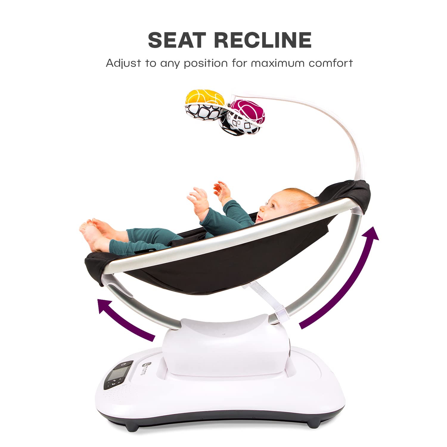 4moms mamaRoo 4 Multi-Motion Baby Swing + Safety Strap Fastener, Bluetooth Baby Swing with 5 Unique Motions, Cool Mesh Fabric, Dark Grey