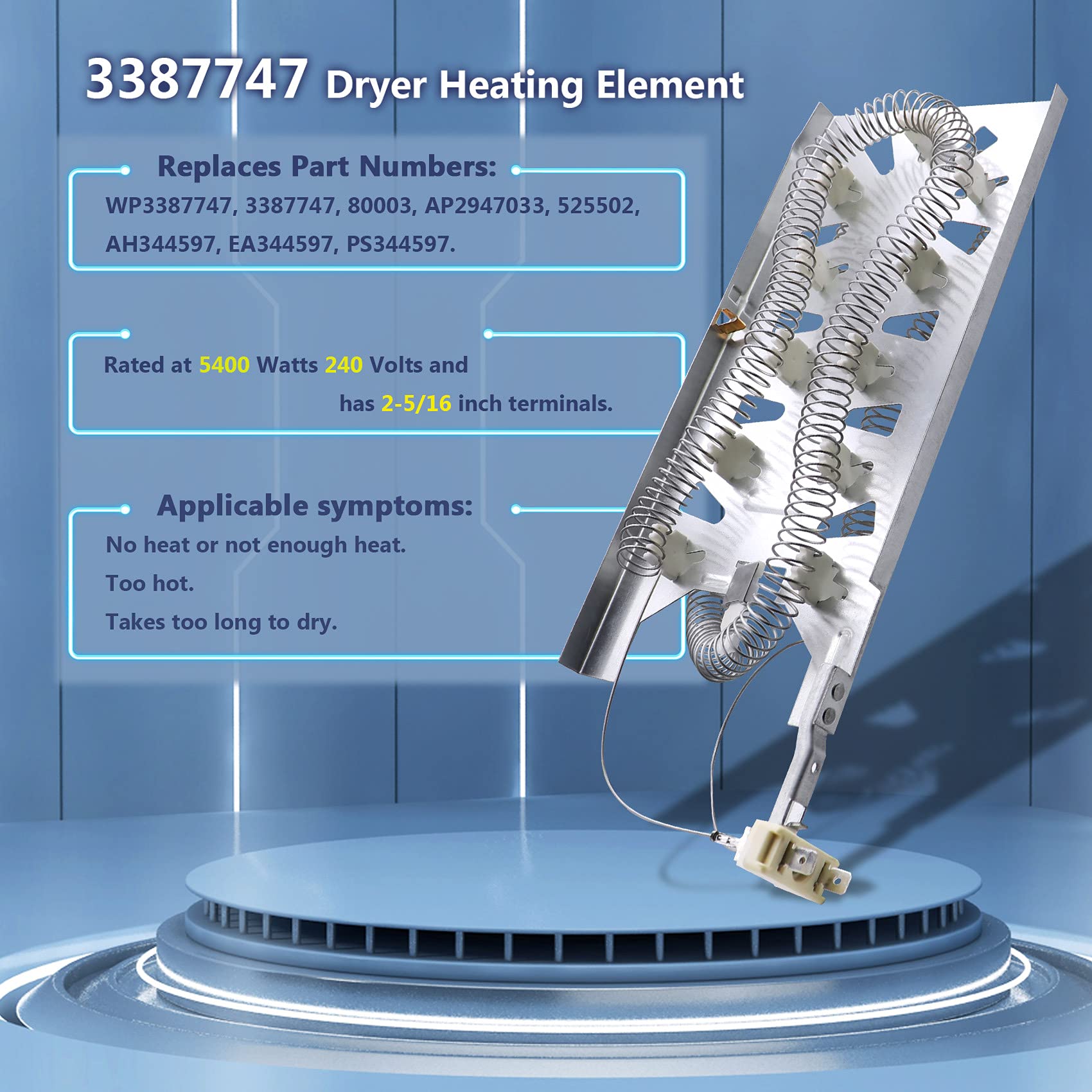 3387747 Dryer Heating Element & 279816 Thermostat Kit & 279973 3392519 Thermal cut-off Fuse Replacement Compatible with Kenmore, Samsung, Whirlpool, KitchenAid electric dryers and more