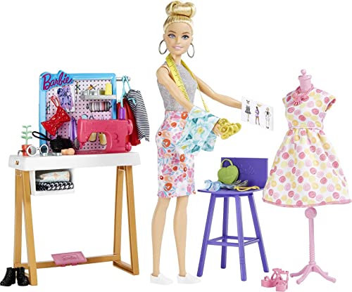 Barbie Fashion Designer Doll & 25+ Accessories, Studio Playset Includes Furniture, Sewing Machine & Mannequin, Blonde Doll