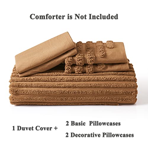 BEDAZZLED 5 Pieces King Duvet Cover Set, Boho Bedding Sets for Modern Home, Tufted and Super Soft Comforter Covers, Pumpkin