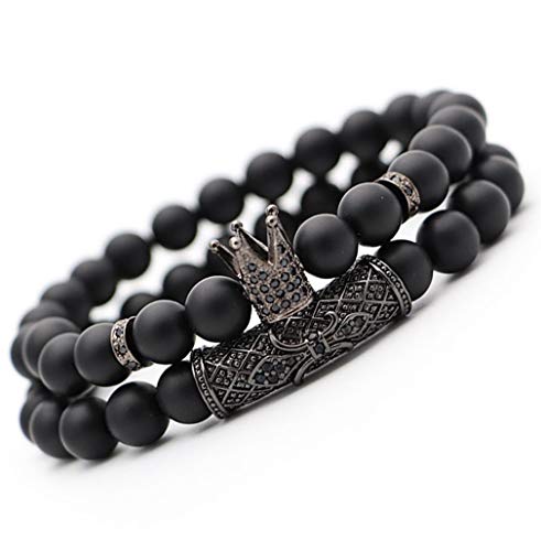 CARSHIER 4 PCS Bracelets for Men Women Friendship Lava Stone Crown Bead Bracelets 8MM Natural Essential Oil Diffuser Beads Bangles Gifts