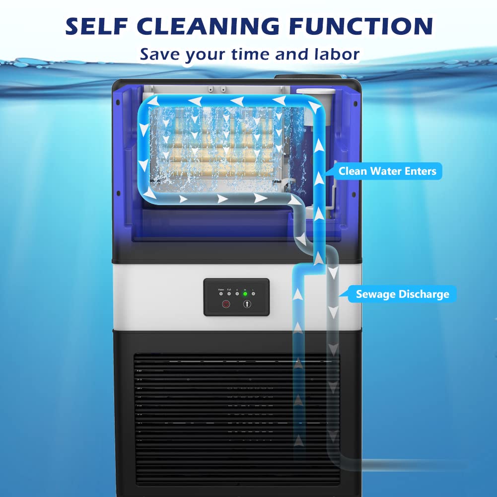 LIFEPLUS Commercial Ice Maker Machine, 70LBS/24H Under Counter Ice Maker w/ 10LBS Ice Bin, 32 Ice Cubes/Cycle, 2 Water Inlet Modes, Self Clean, ETL & FDA, Ideal for Bar, Office, Coffee Shop