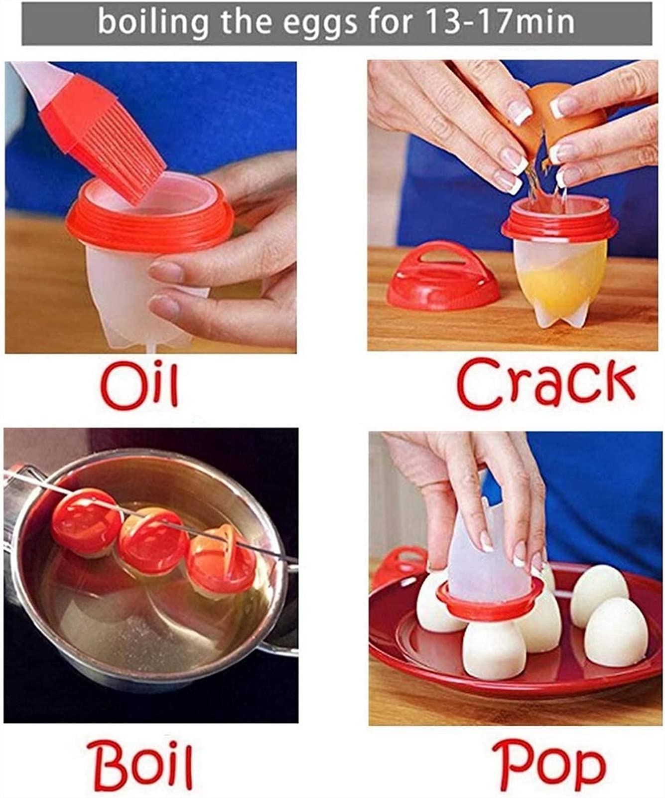 6-Pack Egg Cooking Rings Silicone Egg Cooker, Hard and Soft Make, No Shell Egg Boiler, Egg Cups, Egg Poachers, Egg Cooker for Kitchen Gadgets Accessories, Gift for Dad