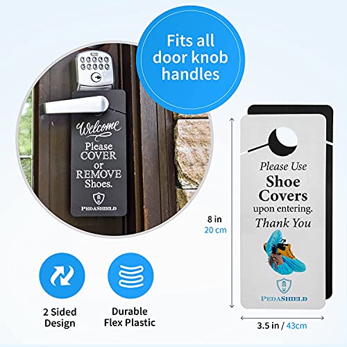 PedaShield Shoe Covers box | Collapsible Shoe Basket Bin Bootie Box | Reversible Door Hanger Signs | Realtors Open House 10" Foldable Storage holds 100 Disposable (2 Red Box + 2 Door Hang, 4)