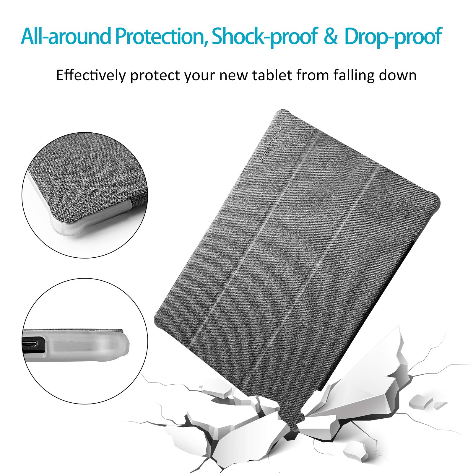 Pritom 10 inch Tablet Cover Case Compatible with Pritom Touch 10 or M10(3G Tablet 10 inch - Fixed Viewing Angle, Stand Folio and All-Round Protection