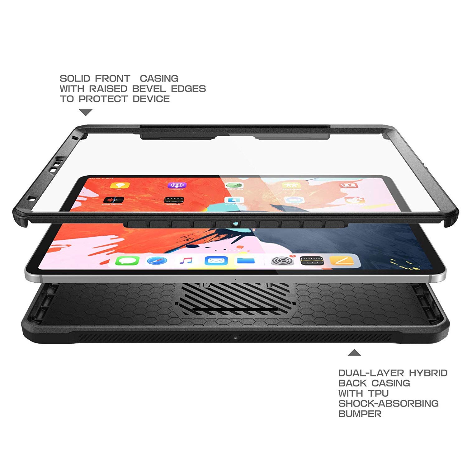 SUPCASE UB Pro Series Case for iPad Pro 12.9 2018, Support Apple Pencil Charging with Built-in Screen Protector Full-Body Rugged Kickstand Protective Case for iPad Pro 12.9 2018 Release (Black)