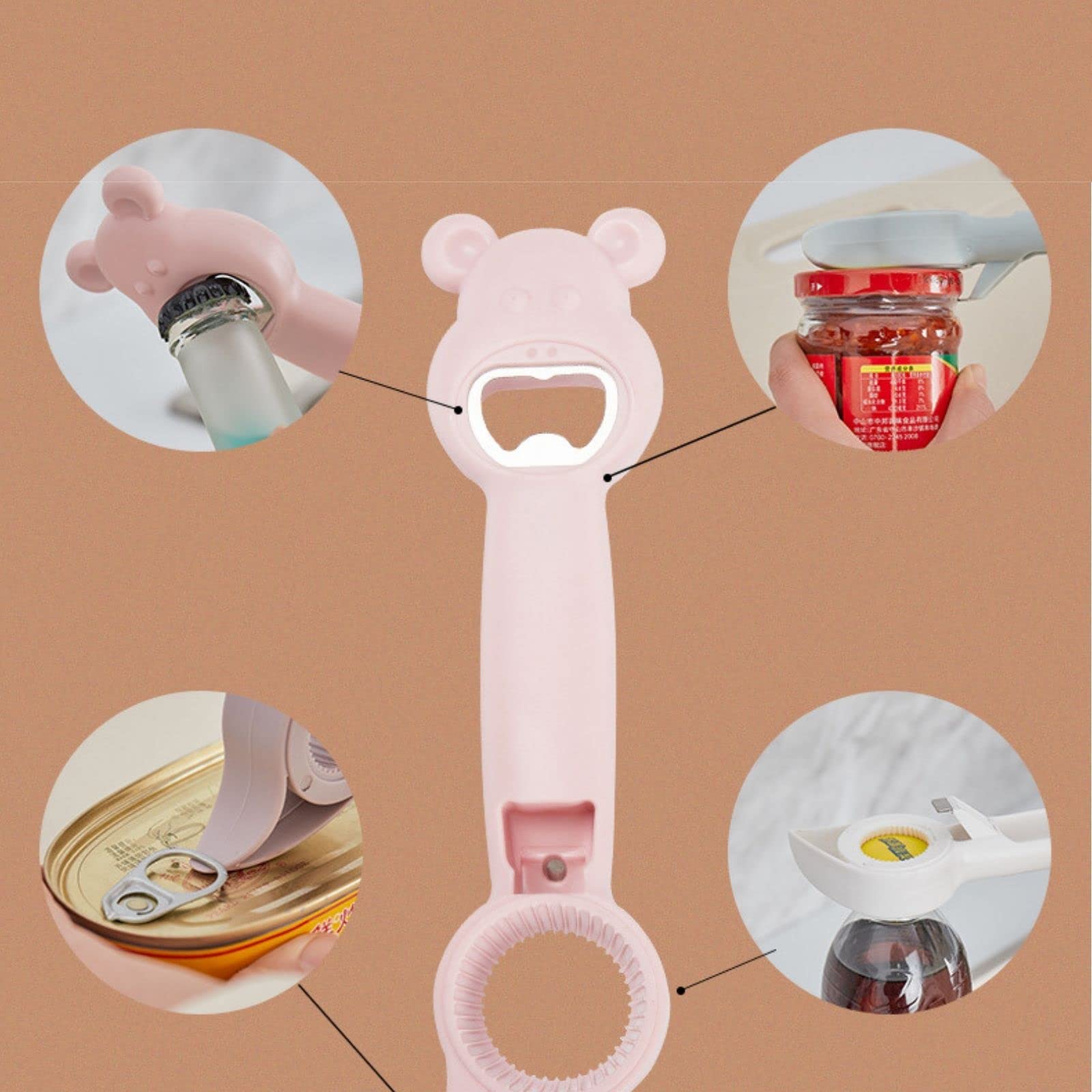 4 in 1 Beer Bottle Opener, 2 Pcs Multifunction Jar Opener,Multi Kitchen Tool for Jelly Jars, Wine, Beer and other, Bottle Opener for Children, Elderly