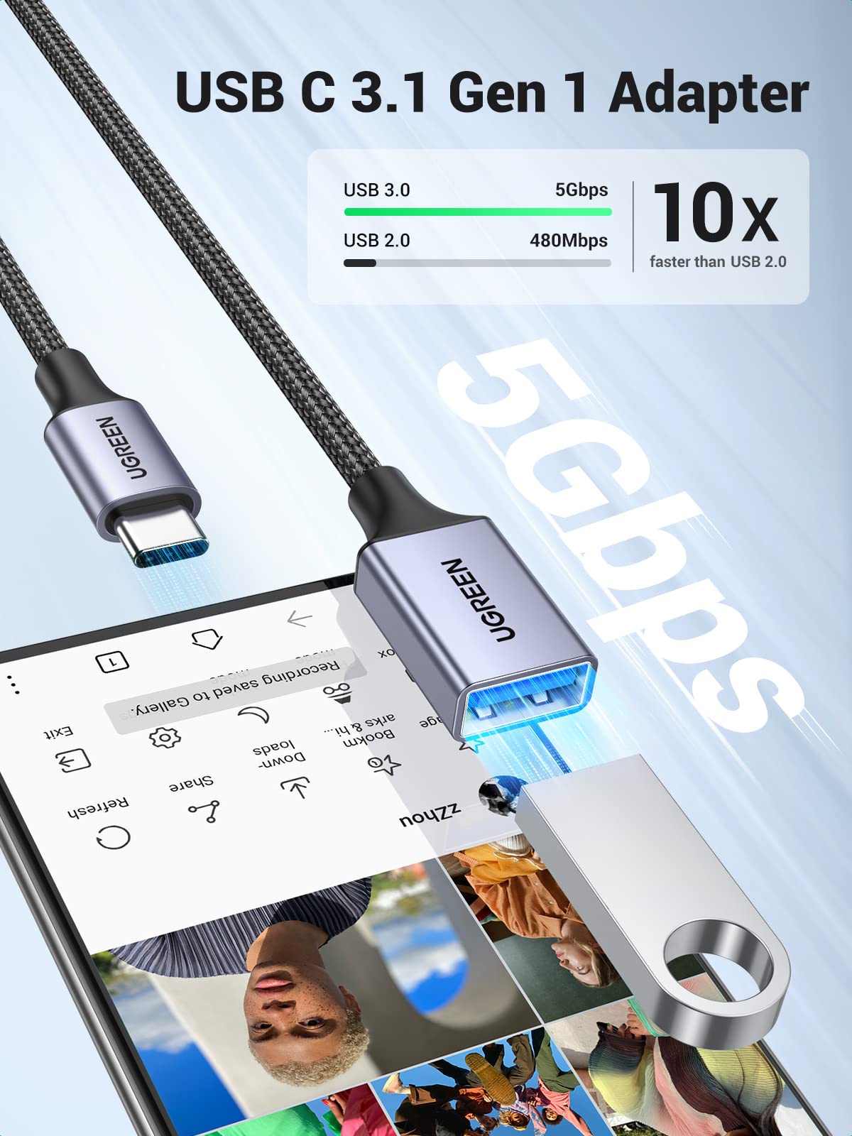 UGREEN USB C to USB 3.1 Gen 1 Adapter Type C OTG Cable USB C Male to USB Female Adapter USB A to USB C Charger Cable Compatible with MacBook Pro MacBook Air/Mini iPad Pro iPhone 13 Pro Samsung Galaxy