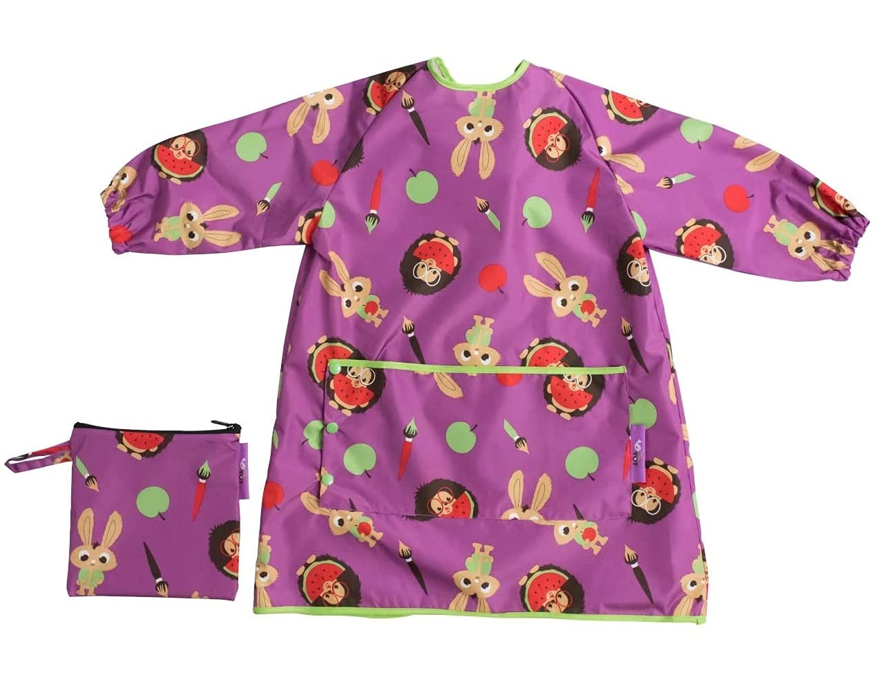 Tidy Tot - Long Baby Bib - Mess Proof Long Sleeve Feeding Smock with Large Food Catcher Pocket - Waterproof Bib – Machine Washable. Fits 6-24 months - Purple