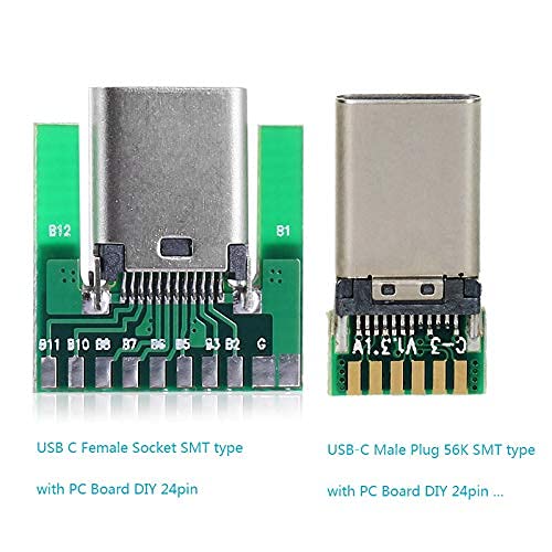 chenyang USB C DIY Connector USB 3.1 Type C 24Pin Male Plug & Female Socket Port Repair Replacement Solder Adapter with PCB Board
