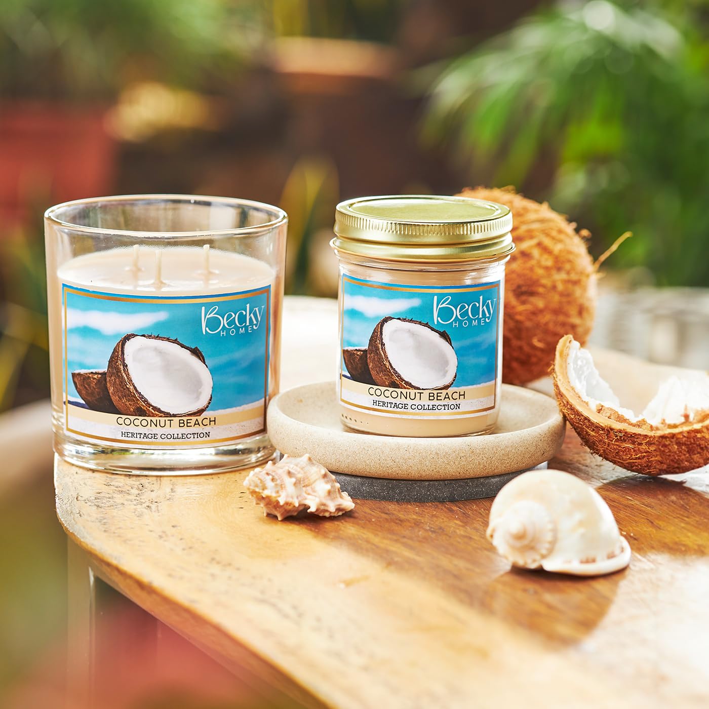 Coconut Beach Scented 3-wick Candle in Glass Jar | Candles for Home | 14.5oz Rustic Home Decor Novelty Candle | 60 Hour Burn Time Candle