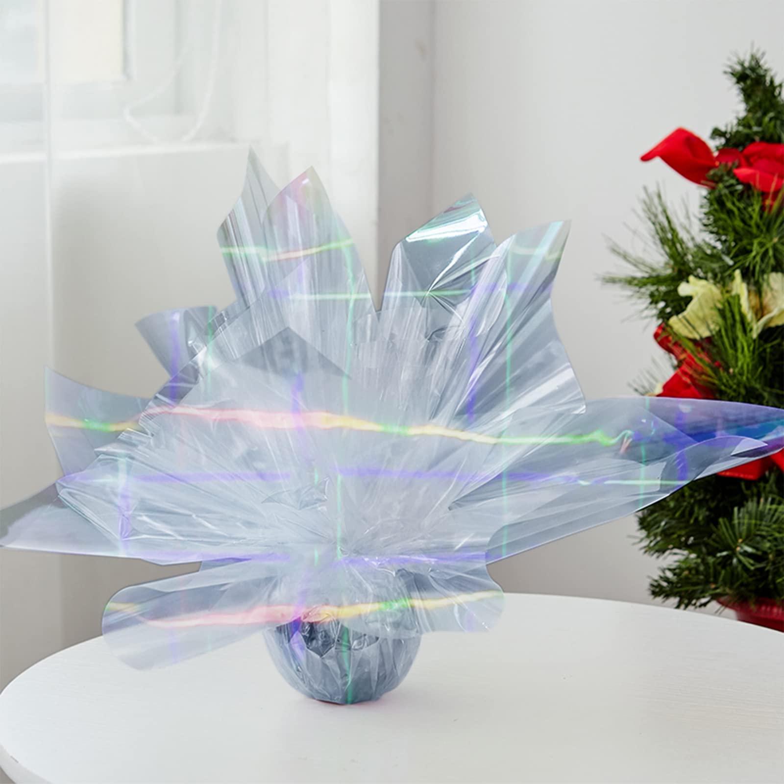 34in x 50ft Cellophane Wrap Roll Blue: Translucent Extra Wide Flower Wrapping Paper, Cellophane Wrap for Gift Baskets Flower, Crafts, Treats, Birthday, Candy Package Flower DIY Wrapping