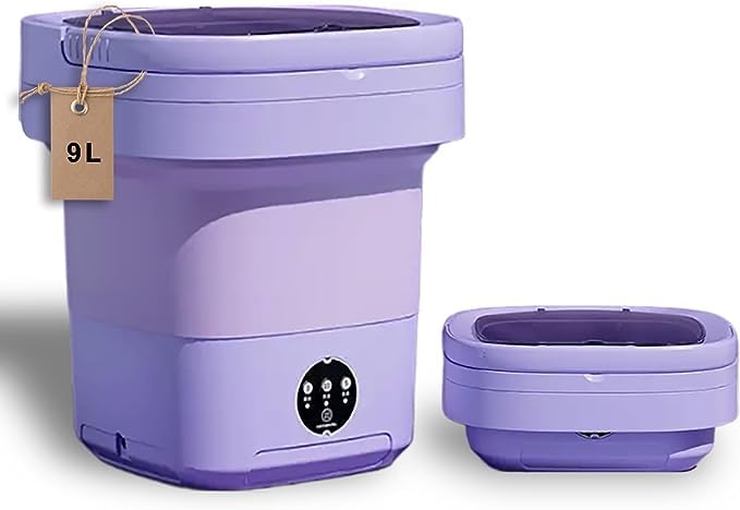 Boredbay Portable Washing Machine, 9L Large Capacity Small Washing Machine,Foldable Washing Machine with Spin-Dry Basket,Mini Washer (Purple)