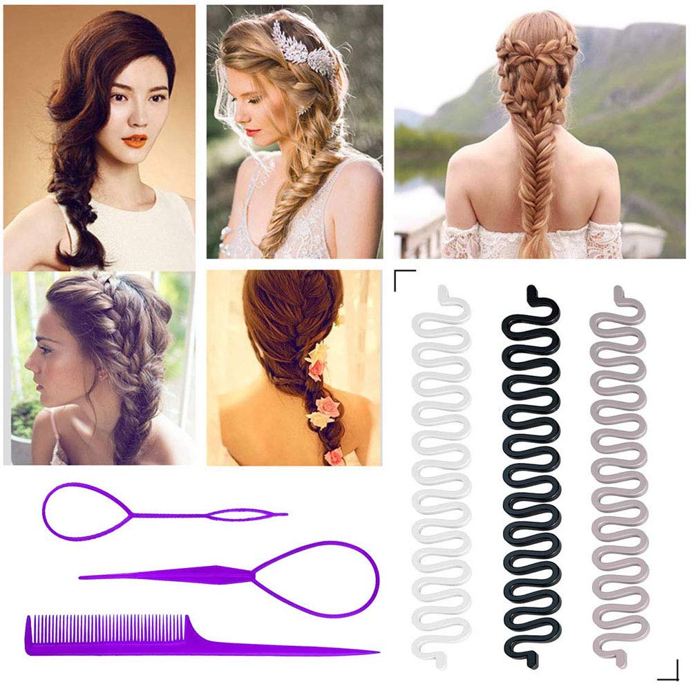 Ubrand Hair Braiding and Modelling Tool Kit, DIY Hair Design Accessories with Curly Styling Tools (20Pcs)