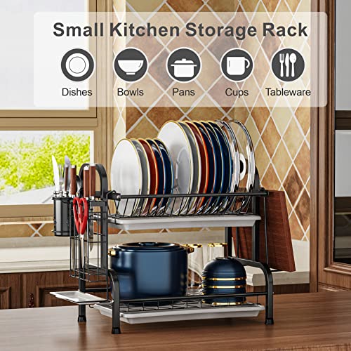 iSPECLE Dish Drying Rack, 304 Stainless Steel 2-Tier Dish Rack with Utensil Holder, Cutting Board Holder and Dish Drainer for Kitchen Counter
