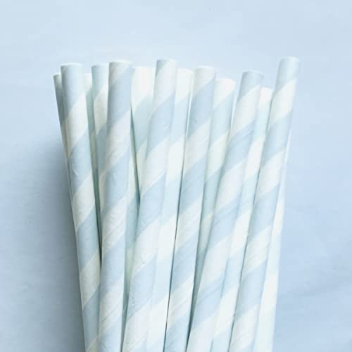 500 pcs Party Disposable Paper Drinking Straws Bulk, Colored Cheap Restaurant Coffee Cocktail Juice Bar Kids Baby Bridal Shower Wedding Birthday Craft Lollipop Cake Pop Sticks (Pastel Blue)