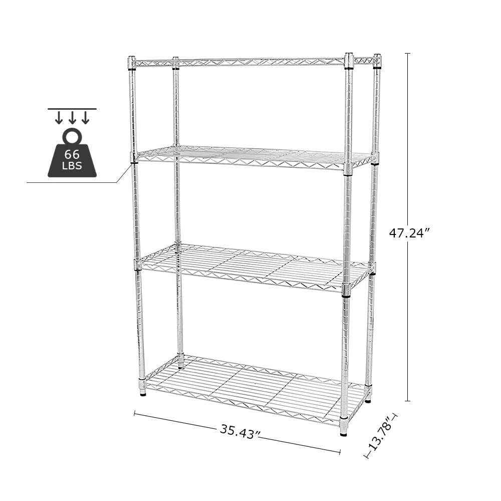 4 Tier Wire Shelving Rack with NSF Certified, Adjustable Metal Shelves for Storage, 4 Tier Chrome Shelving Unit with Leveling Feet, 18"D X 29.5"W X 59"H, 300Lbs Capacity, For Kitchen, Pantry, Garage