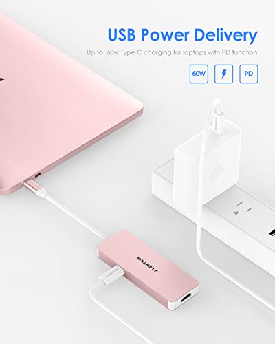 LENTION USB C Hub with 4K HDMI, SD/Micro SD Card Reader, USB 3.0, USB 2.0 and Charging Compatible 2023-2016 MacBook Pro, New Mac Air/Surface, More, Stable Driver Certified Adapter (CB-C17, Rose Gold)