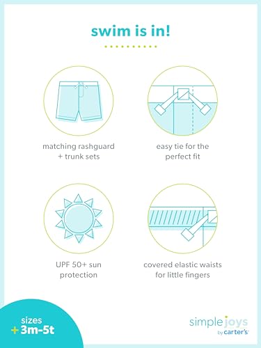 Simple Joys by Carter's Boys' Swimsuit Trunk and Rashguard Set, Navy White Tropical, 2T