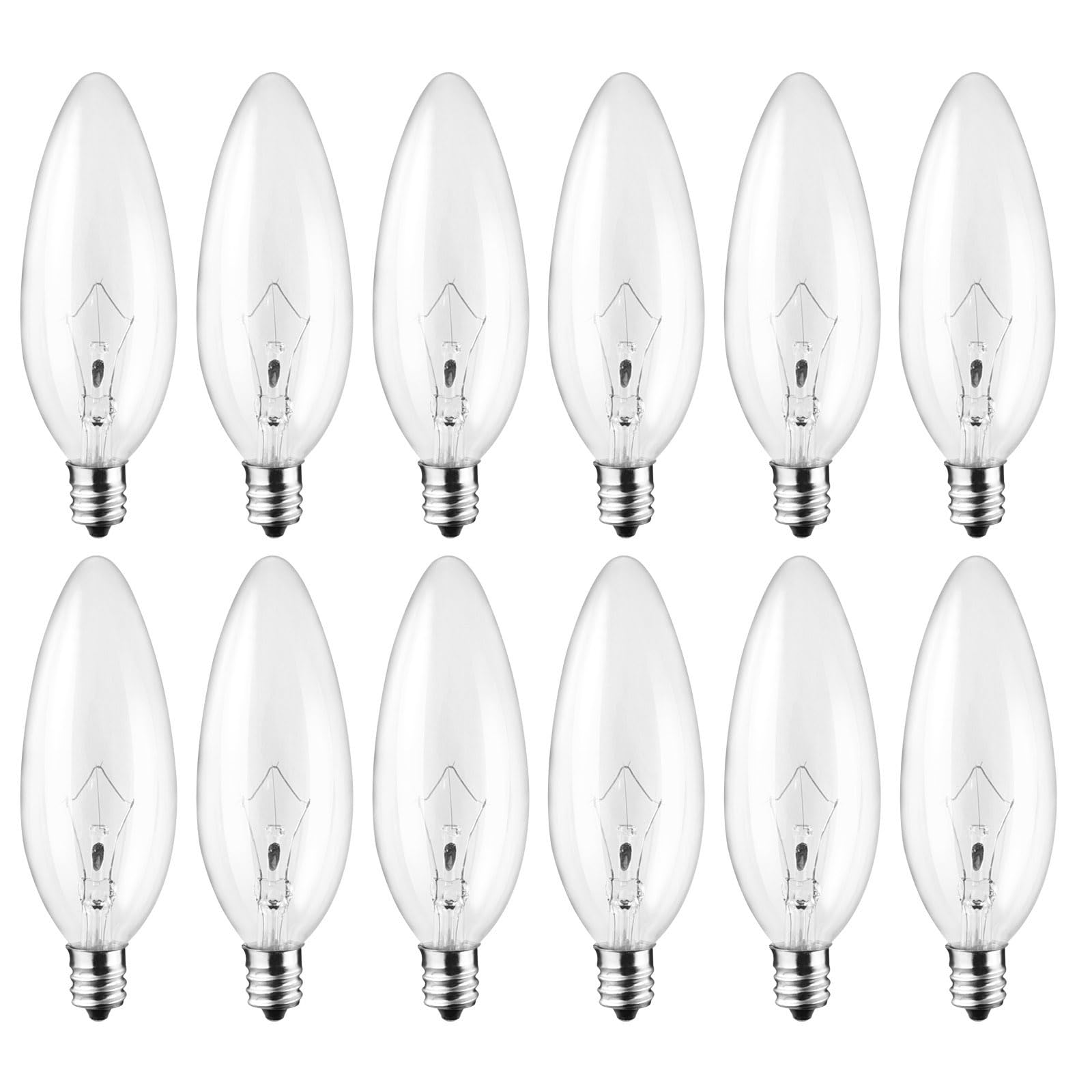 LinMiFo 12-Pack 60W 120V Incandescent Candle Light Bulbs Dimmable Chandelier Light Bulbs, E12 B10 Clear Candelabra Base Bulbs for Pendants or Outdoor, Ceiling Fan, Fireplace, Wall Sconces