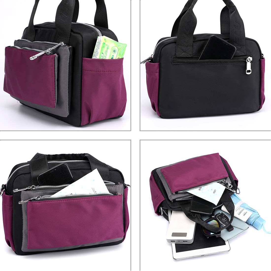Collsants Small Crossbody Bag for Women Nylon Shoulder Handbags Everyday Travel Purse Multi Zipper Pocket