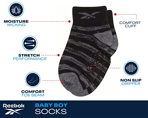 Reebok Girl's 6 Pack, 12 Pack Comfort Cushion Quarter Cut Socks (Infant/Toddler), Size 2-4T, Black/White (6 Pack)