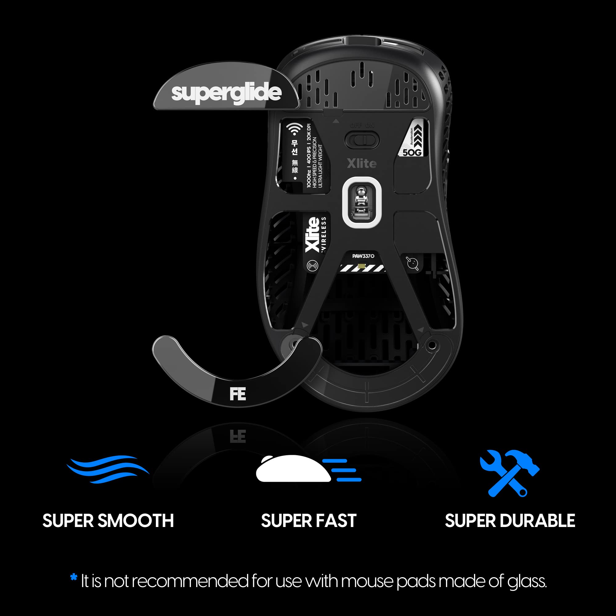 Superglide - Fastest and Smoothest Mouse Feet/Skates Made with Ultra Strong Flawless Glass Super Fast Smooth and Durable Sole for Pulsar Xlite Wireless / V2 & V2 Mini Wireless Gaming Mouse (Red)