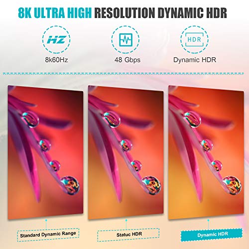 sweguard HDMI Cable 6.6ft [8K@60hz, 4K@144Hz 120Hz], 8K HDMI 2.1 Cable Ultra High Speed 48Gpbs DTS:X eARC HDR10 HDCP 2.2 & 2.3 Dolby Compatible with Roku TV PS5 PS4 Xbox HDTV Blu-ray&Monitor