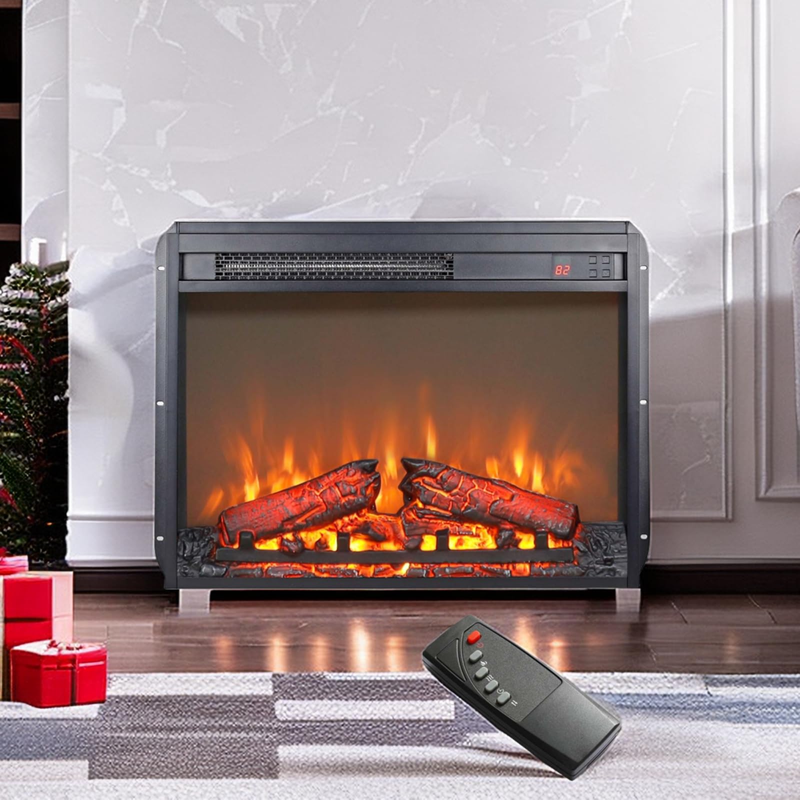 23" Electric Fireplace Insert, TV Stand Cabinet Recessed Fireplace Heater with Remote & Panel Control, 4 Flame Brightness, 8H Timer, Overheating Protection, 1400W Faux Fireplace for Home (23 inch)