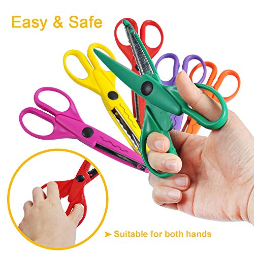UCEC Craft Scissors Decorative Edge, 6 Pack Extended Crafting Scissors, Pattern Scissors with Different Designs on Blades, Fun Scissors for Kids, Teachers, Crafts, Scrapbooking, DIY Photos, Album