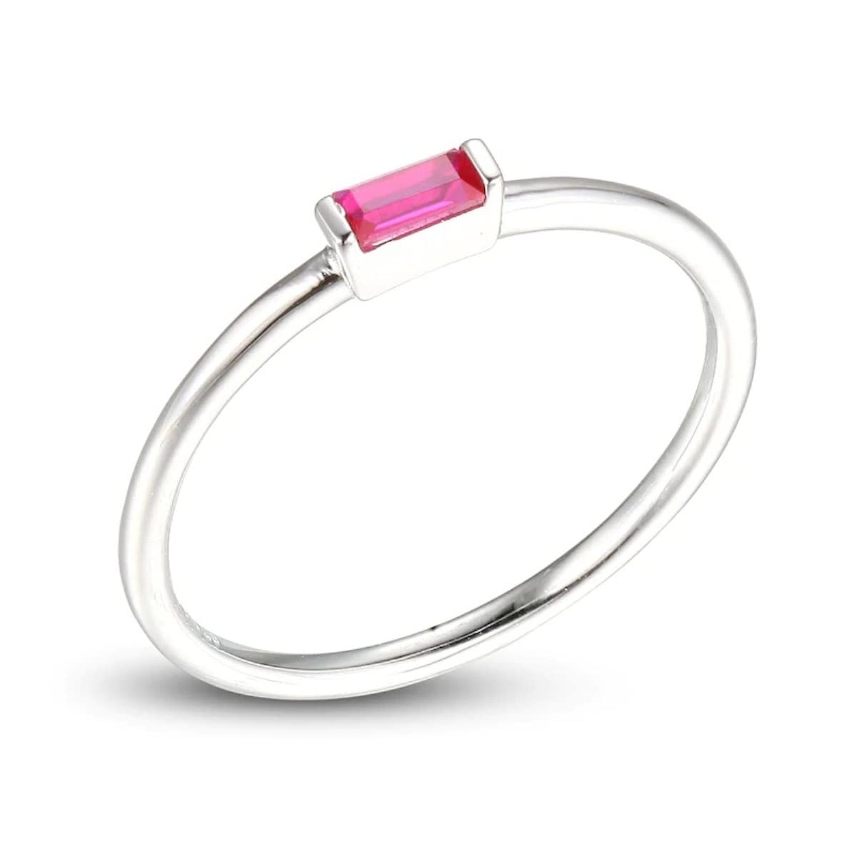 55Carat Created-Pink-Sapphire 925-Sterling-Silver Bezel-Style Baguette Shape Ring Chakra Healing Fashion Jewelry for Men Women Gift Size: 6