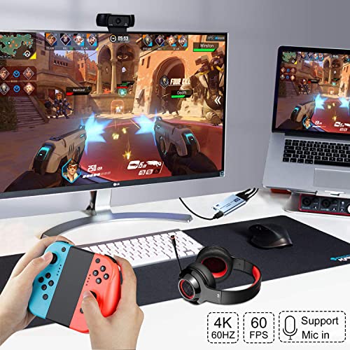 Video Capture Card 4K 1080P 60FPS, USB 3.0 HDMI Video Capture Device, HD Game Capture Card for Streaming, Work with PS4/PS5/Xbox/PC/Mac Windows 10/11
