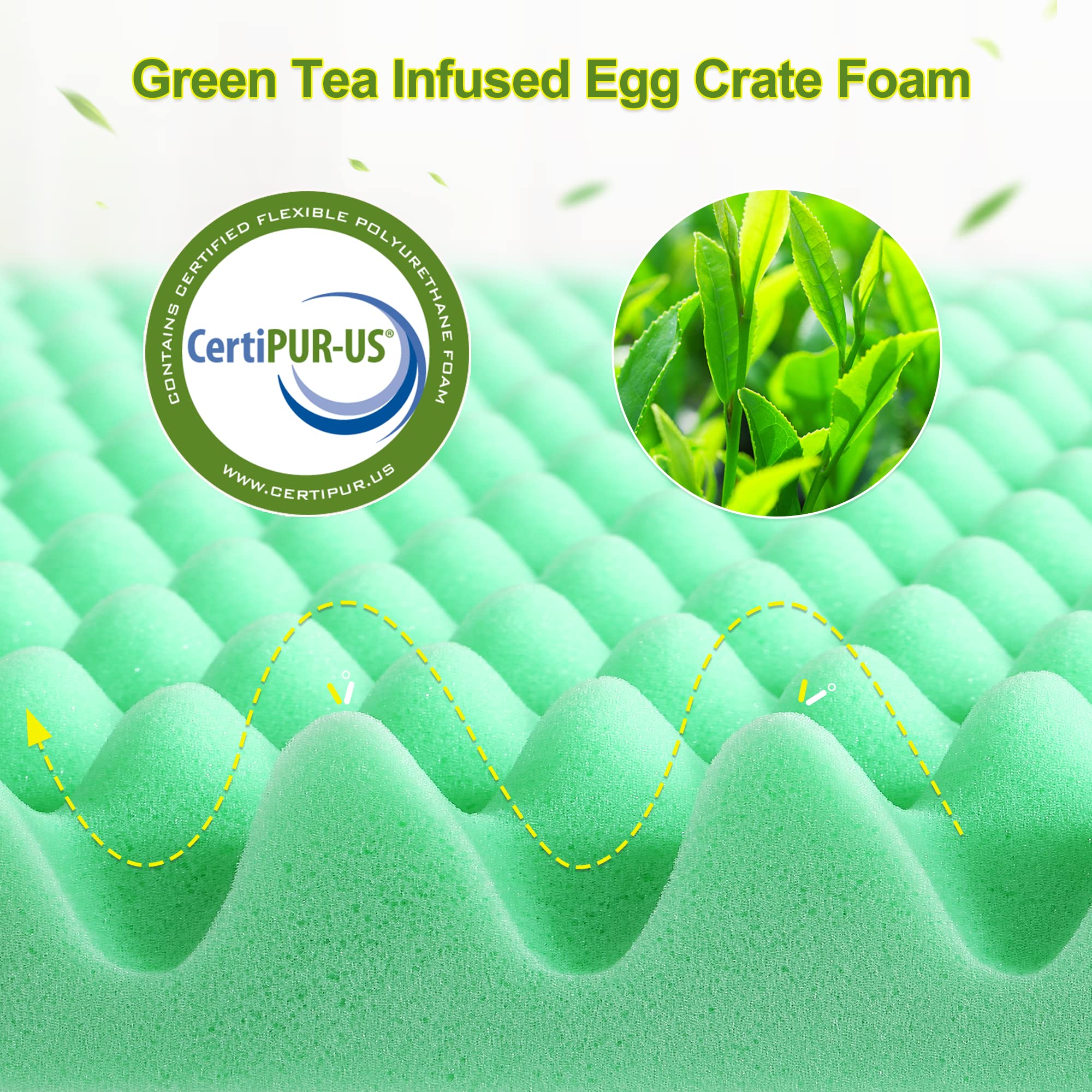Mattress Topper Queen, Assile 3 Inch Green Tea Memory Foam Mattress Topper with Zippered Bamboo Cover, Cloud-Like Soft