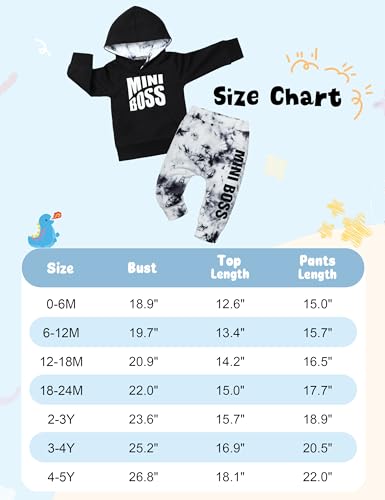 Von kilizo Toddler Boy Clothes 2T-3T Boys Fall/Winter Clothes Fashions Outfits MINI BOSS Hoodie Sweatshirt + Tie Dye Pant 2Pcs Set