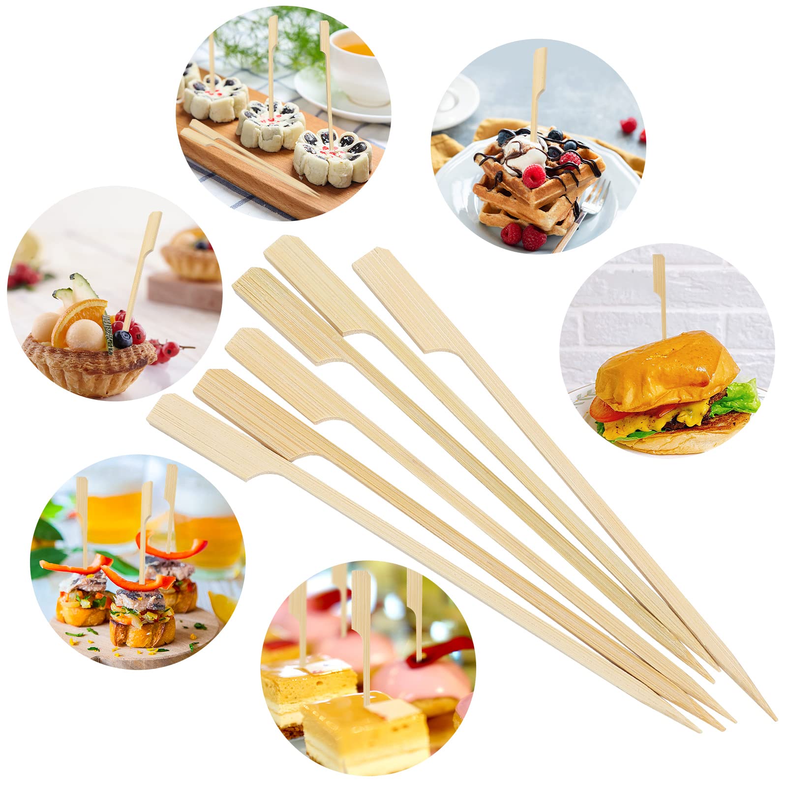 6 inch 200PCS Bamboo wood wooden Paddle Picks Skewers for Cocktail, Appetiser, Cast iron Grilling, Yakitori, Shabu Shabu, Hot pot, Fruit Kabobs, Sandwich, Barbeque Snacks