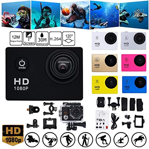 Action Camera 2021 New Action Camera，12MP HD 1080P 32GB， Underwater Waterproof Camera 4k，Helmet Vedio Sports Pro Cam Mini DV Video Camera HD (Color : Black, Size : Medium)