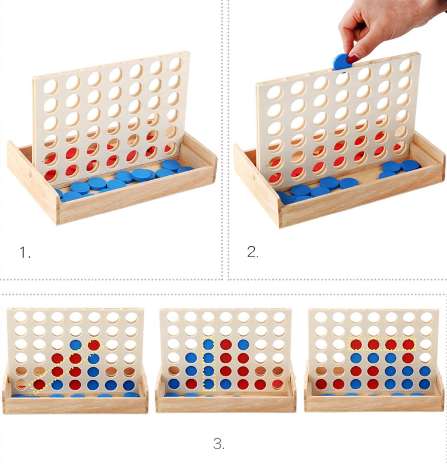 4 in a Row Wooden Board Game Foldable Line Up 4 Classic Family Toy Educational Toy for Kids and Family