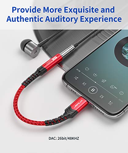 JSAUX iPhone Headphone Adapter, Lightning to 3.5mm Adapter [Apple MFi Certified] iPhone Aux Adapter Compatible with iPhone 14/14 Pro Max/13/13 Pro Max/12/12 Pro Max/11/11 Pro Max/SE/X/XR/XS/8-Red