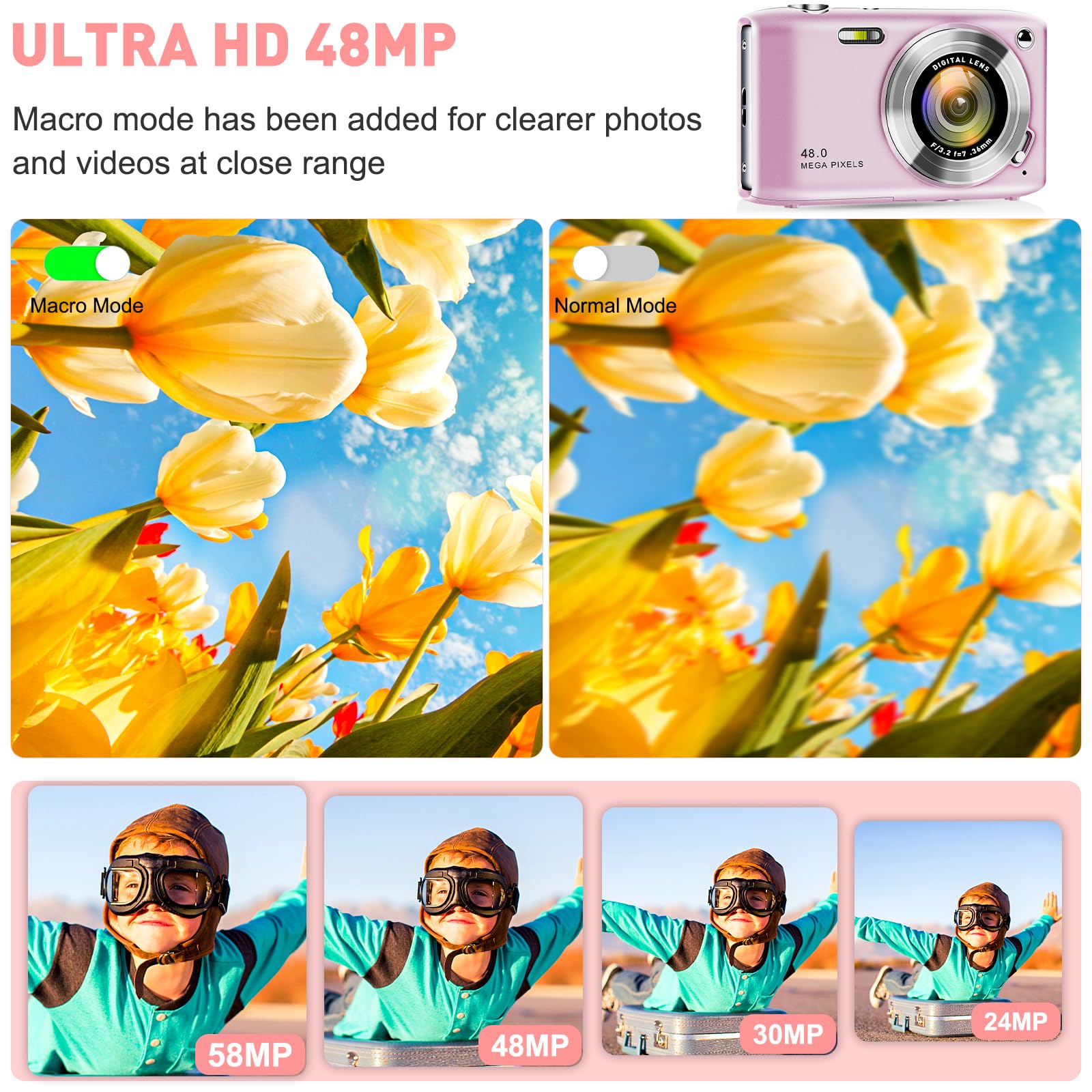 48MP 4K Digital Point and Shoot Camera, Compact Digital Camera with 2.88' IPS Screen for Photo and Video, Small Digital Camera Support 16X Zoom Macro Mode and Flash, Beginner Camera for Teens