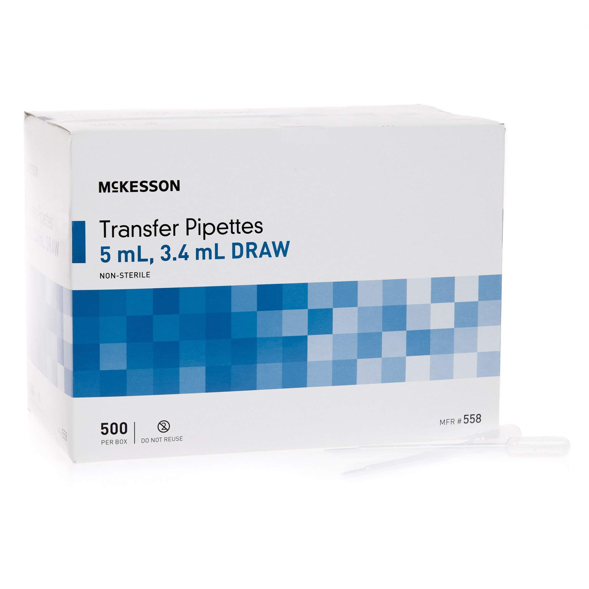 McKesson Transfer Pipette, Non-Sterile, 5 mL Capacity 0.5 mL to 1 mL Graduation Increments, 500 Count, 1 Pack