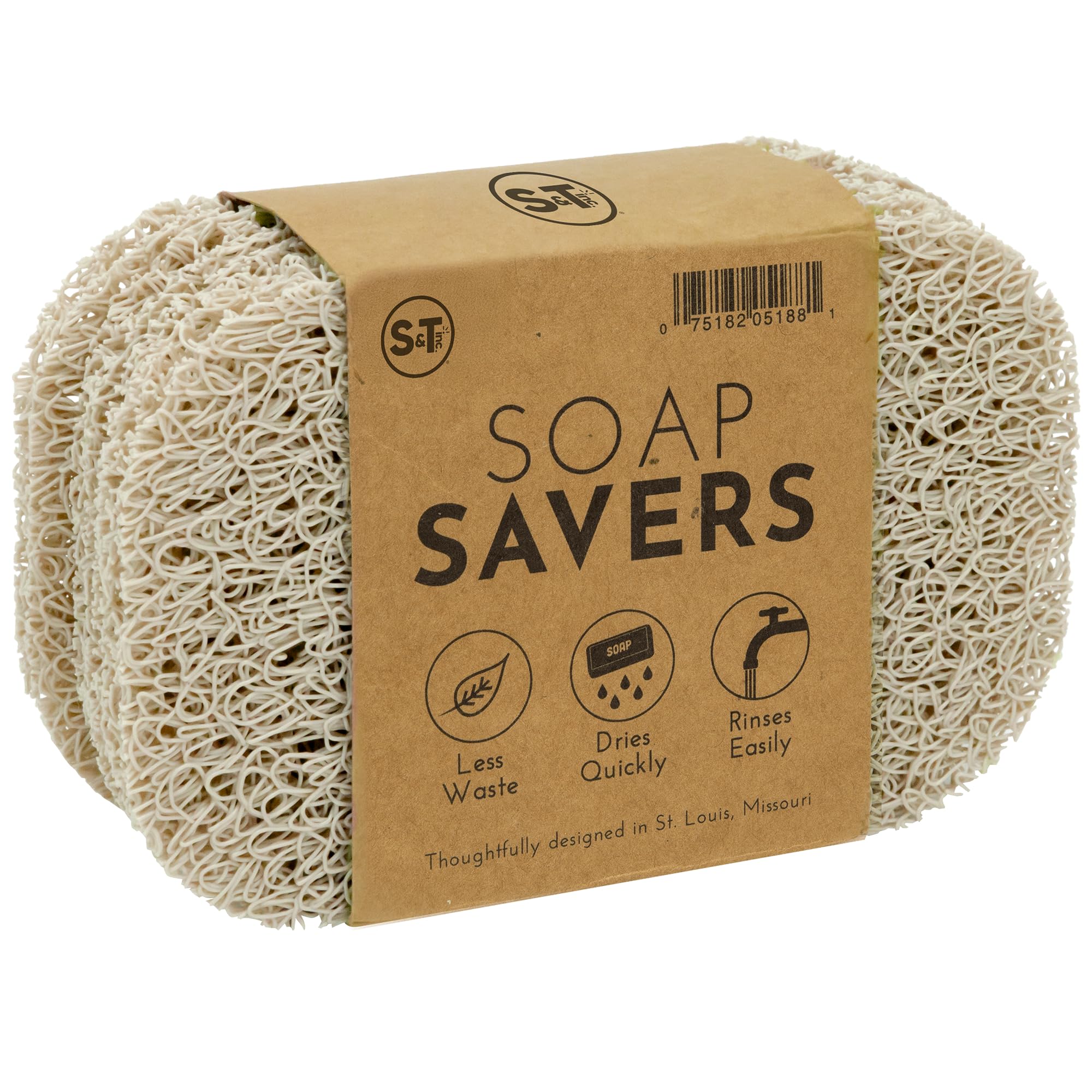 S&T INC. Soap Holder for Kitchen and Bathroom, Hand Soap and Bar Soap Lift, 2.9 Inches x 4.4 Inches, Cream, 4 Pack