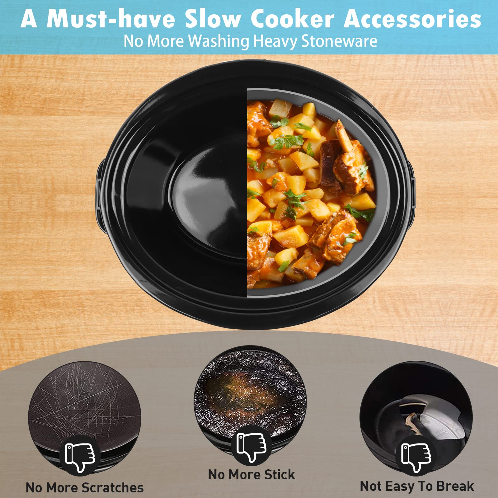 6 QT Silicone Slow Cooker Liner fit 6 QT Oval Slow Cooker，Reusable & Leakproof Dishwasher Safe Crock-Pot Liner for 6-7 Quart Crock Pot (1 PCS-Grey [Fit 6 QT])