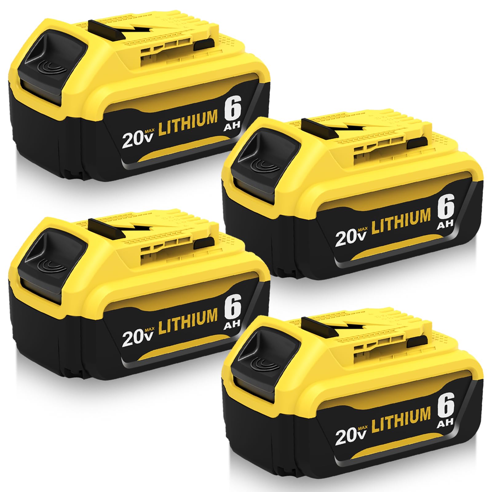 4Packs 6.0Ah Replacement for Dewalt 20v Max Battery Compatible with Dewalt 20 Volt Battery Lithium Compatible with Dewalt Battery 20v DCB201 DCB203 DCB207 DCB205 DCB204 DCB206 Cordless Tools (Yellow)