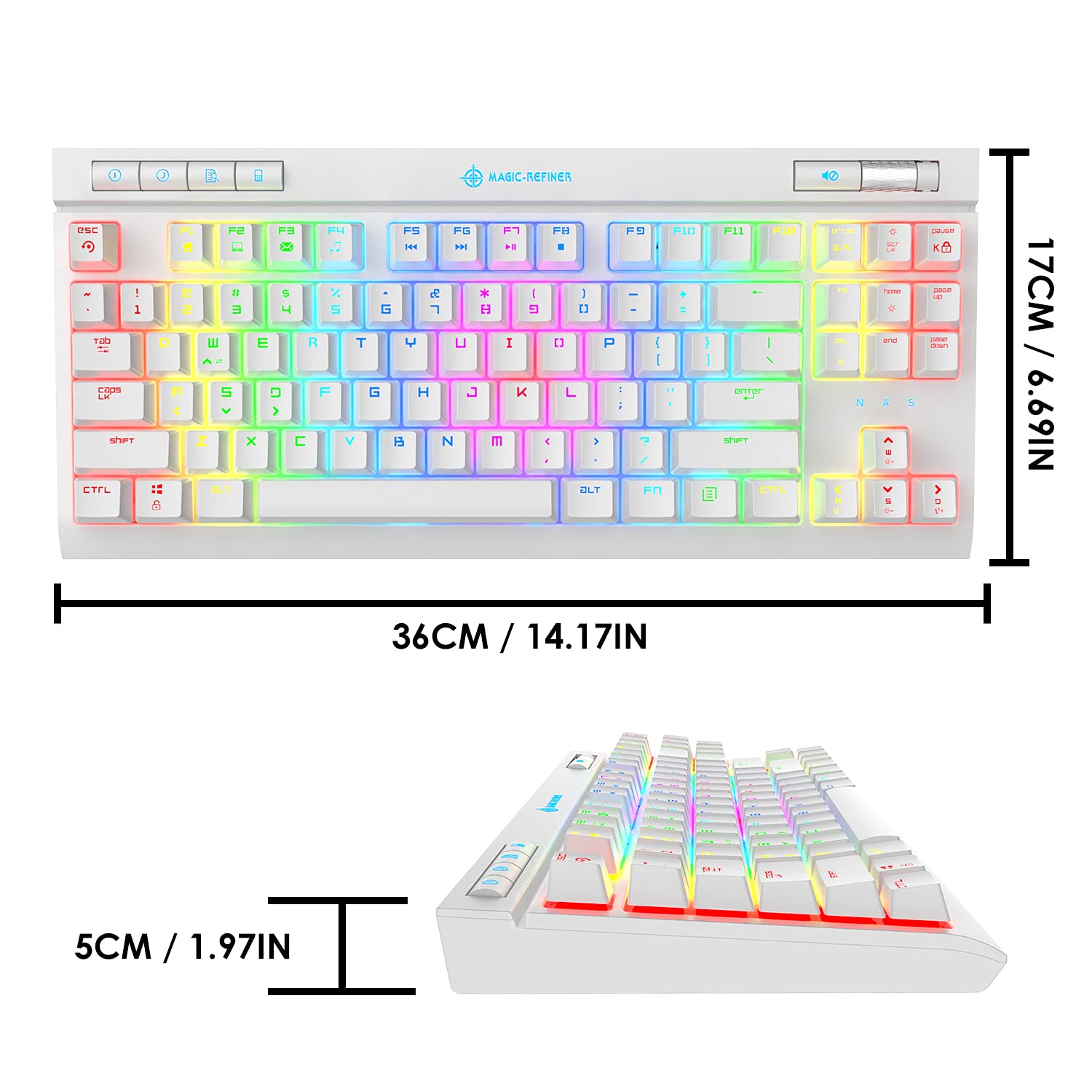 ZIYOU LANG Mechanical Gaming Keyboard,Chroma RGB 18 Kinds LED Backlit Keyboard with Wired Type C,87 Keys Anti-ghosting,Blue Switch and 4 Low Profile Switch Scroll Wheel for PC Gamers